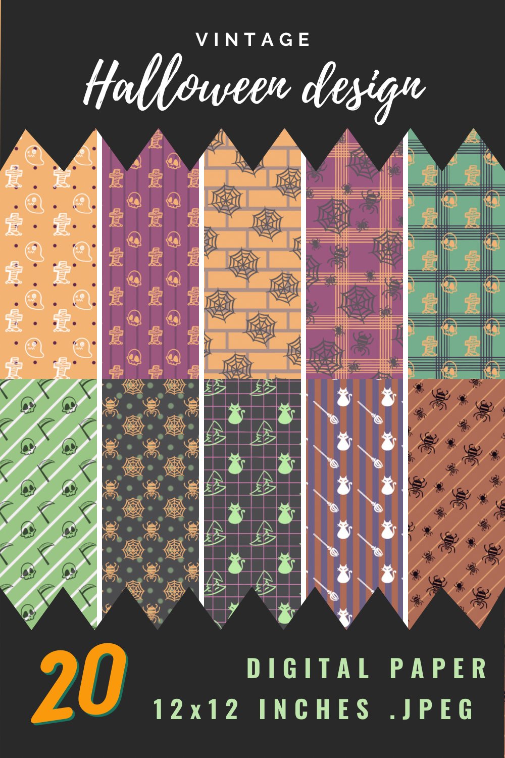 20 Halloween vintage pattern digital paper 12x12 inches