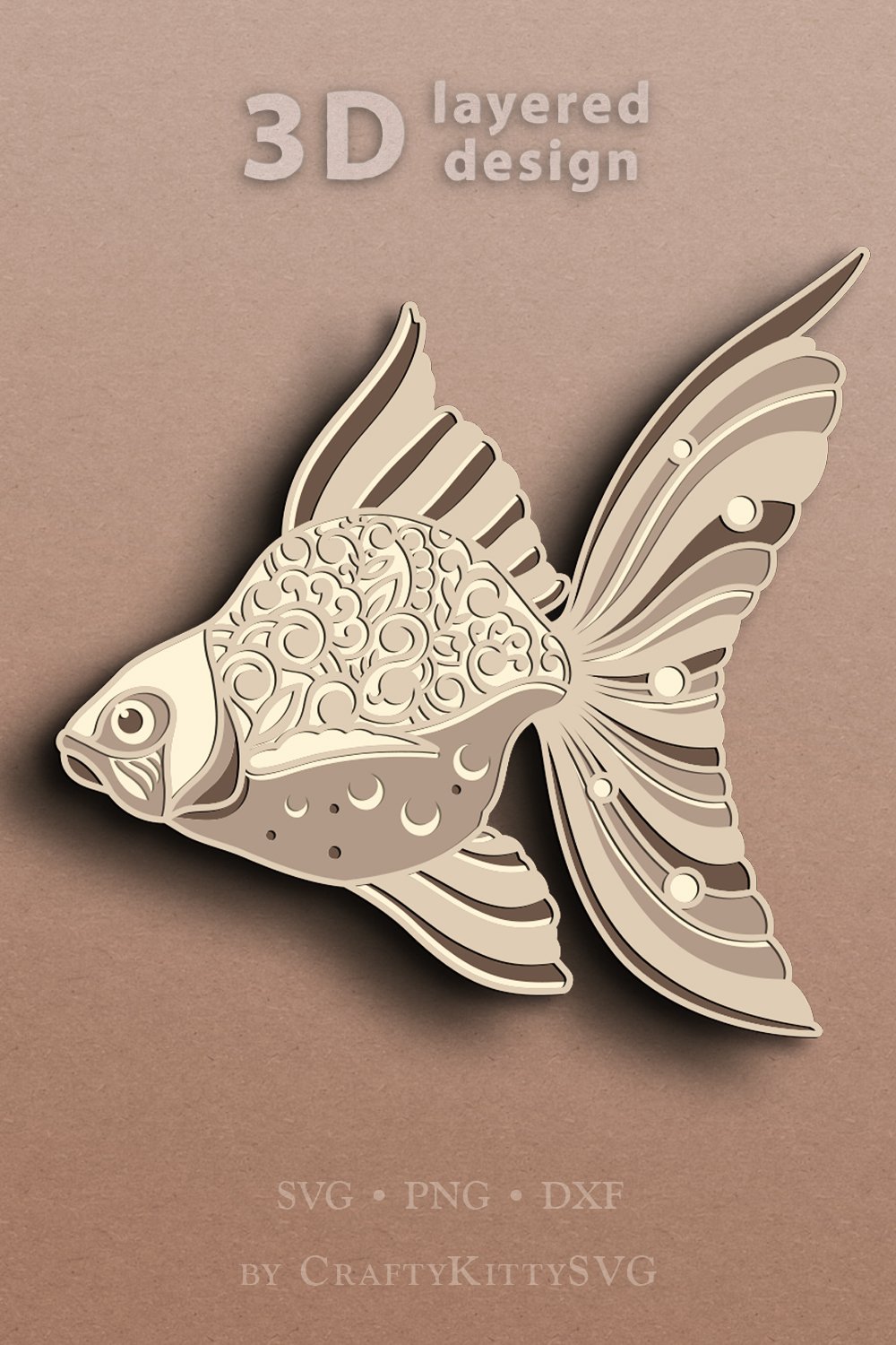 3D Gold Fish, Goldfish SVG, Fish Laser file, Fish Papercut