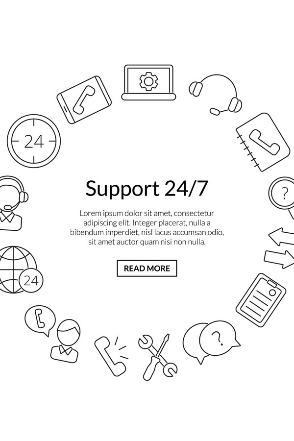 Vector line call support center icons in circle (871883)