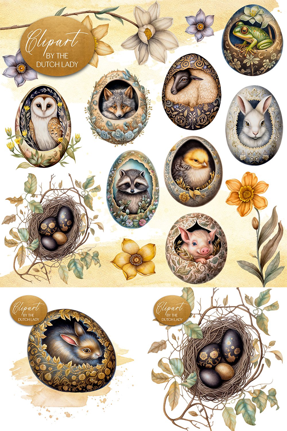 Animals In Easter Eggs Clipart Set