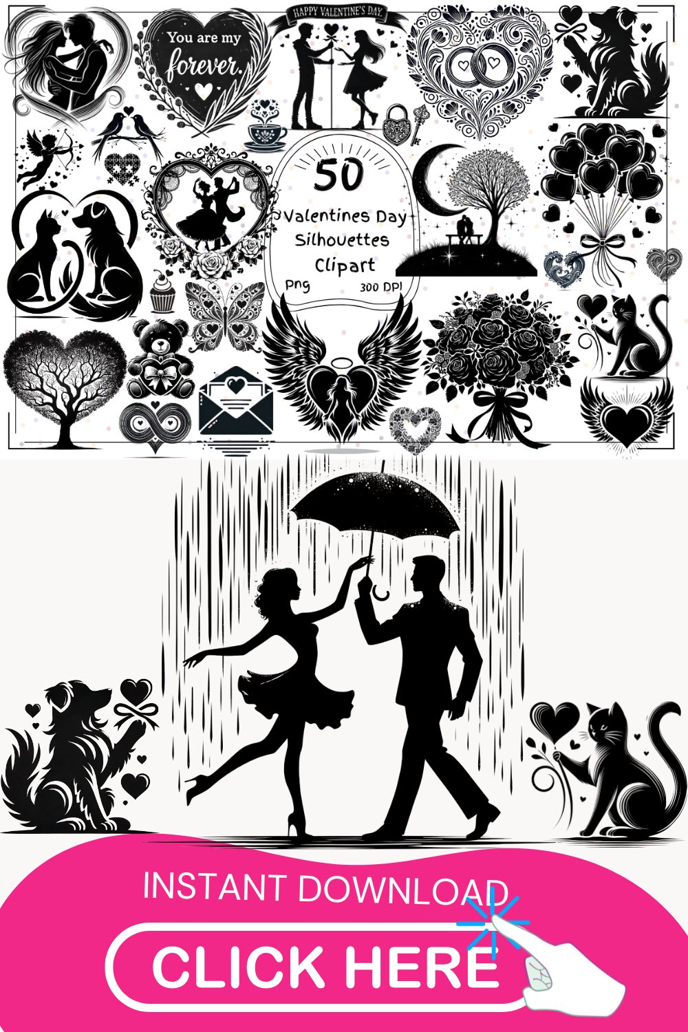 Valentine Silhouette Clipart Designs - Romantic Graphics