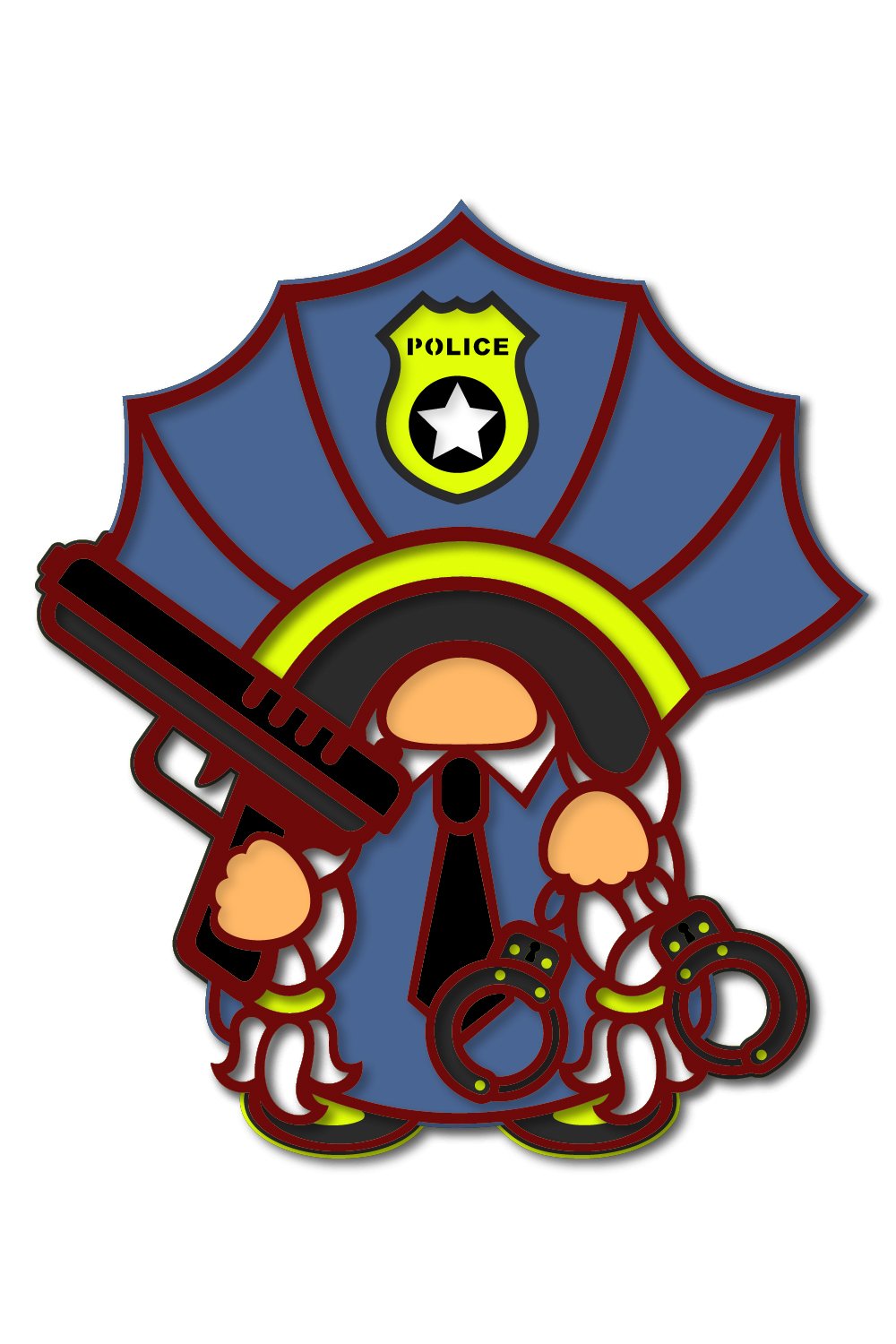 Layered gnome girl cop svg