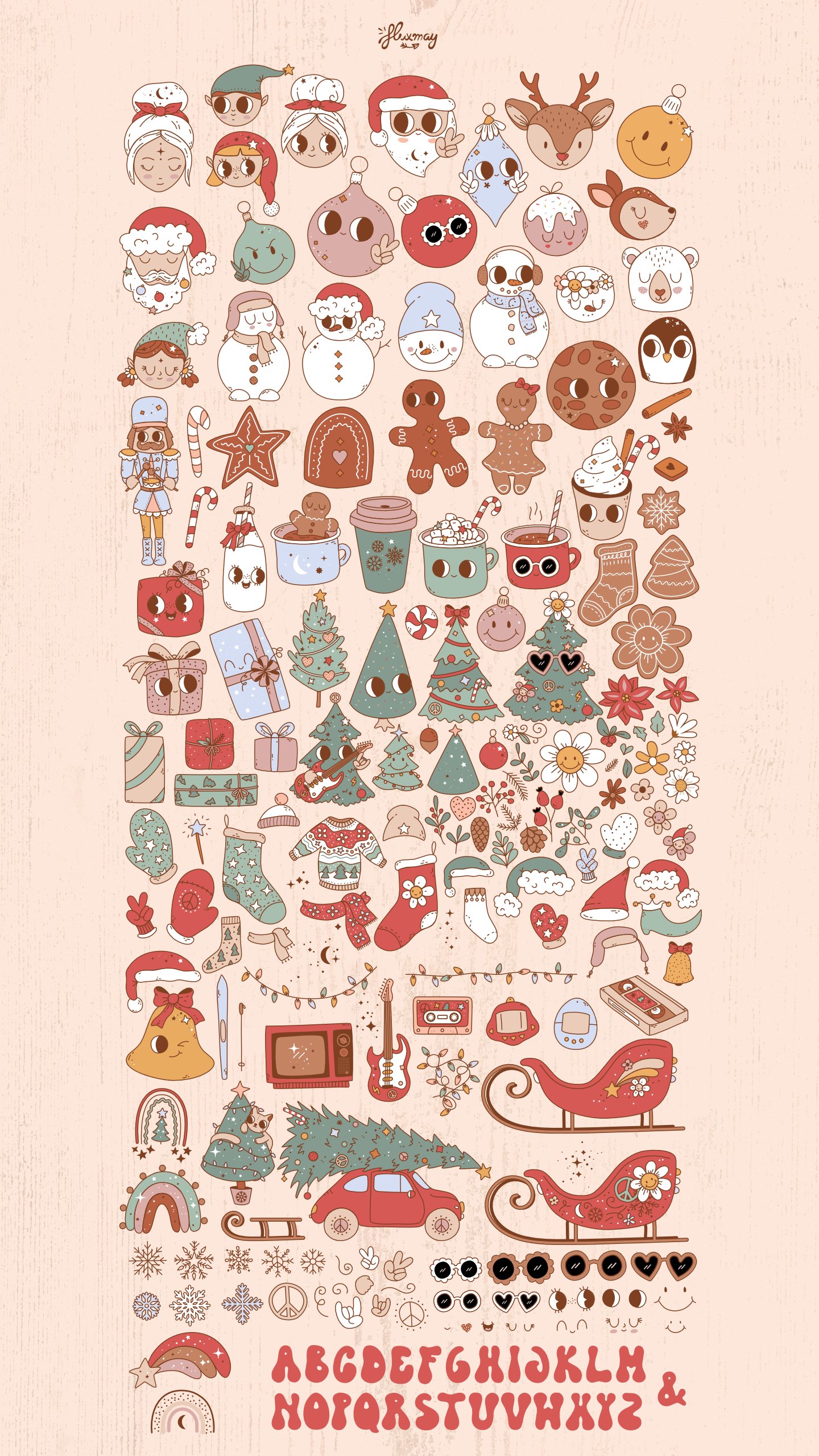 Cute groovy retro Christmas bundle-clipart, quotes, letters