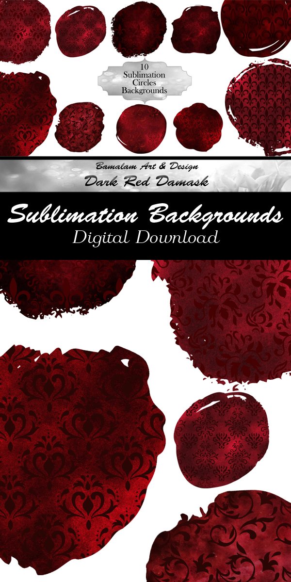 Dark Red Damask Sublimation Circles