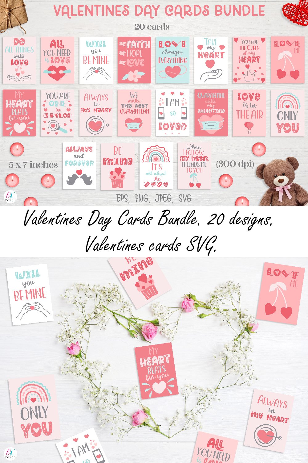 Valentines Day Cards Bundle. 20 designs. Valentine's cards