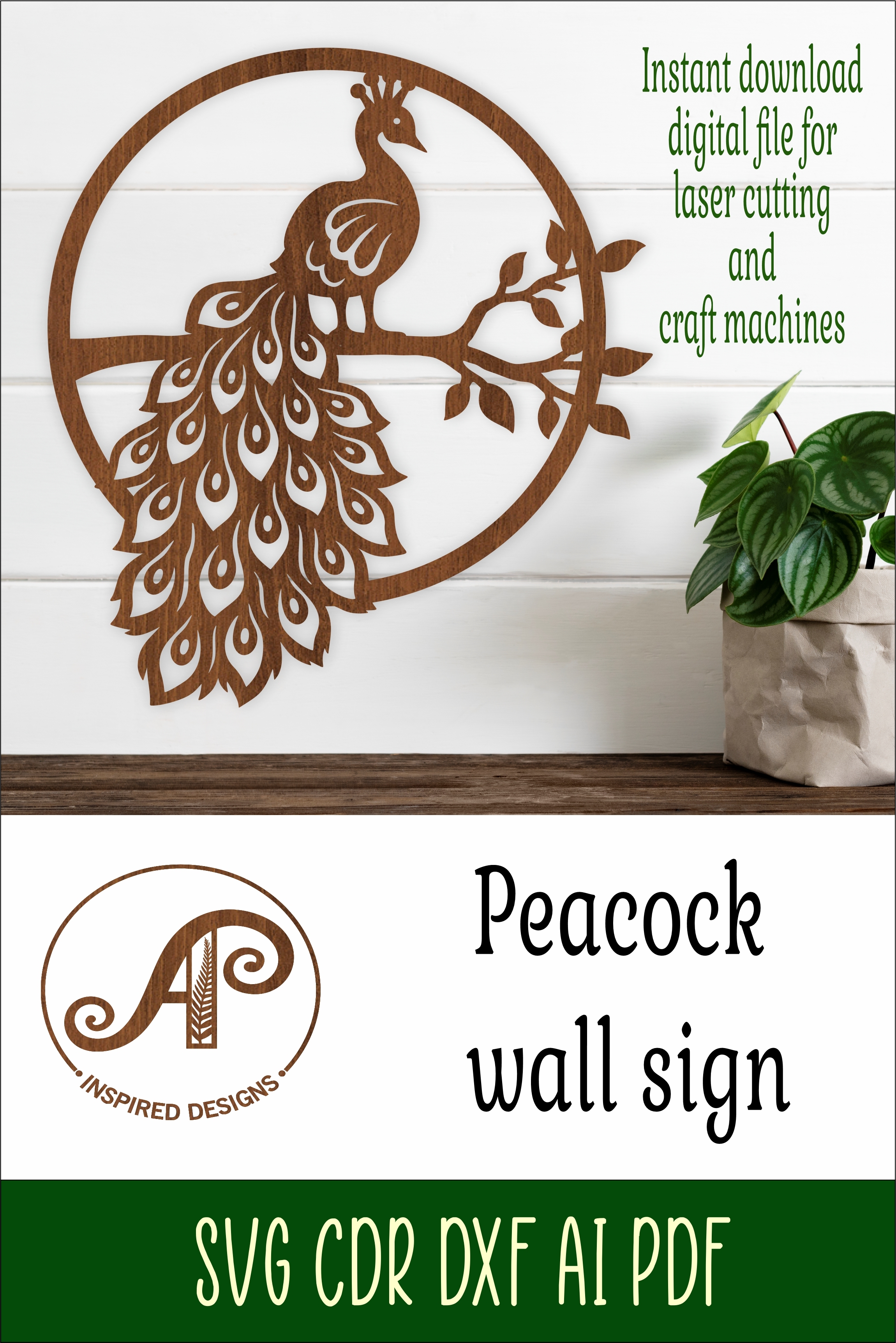 Peacock theme wall sign, SVG file.