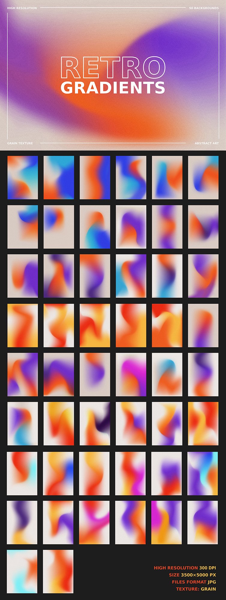 1970s Retro Gradient Backgrounds Set (1145005)