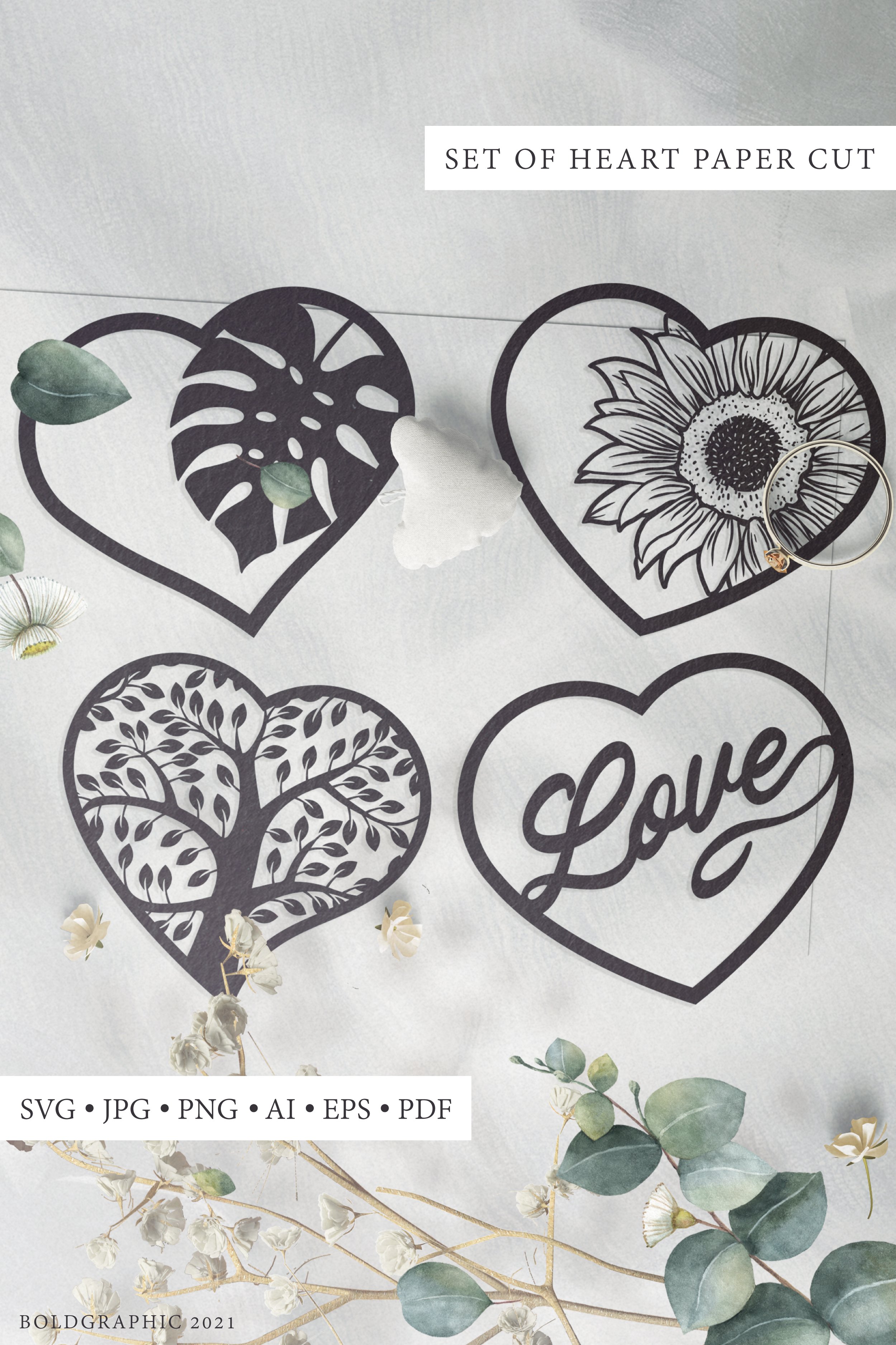 Set of Heart paper cut