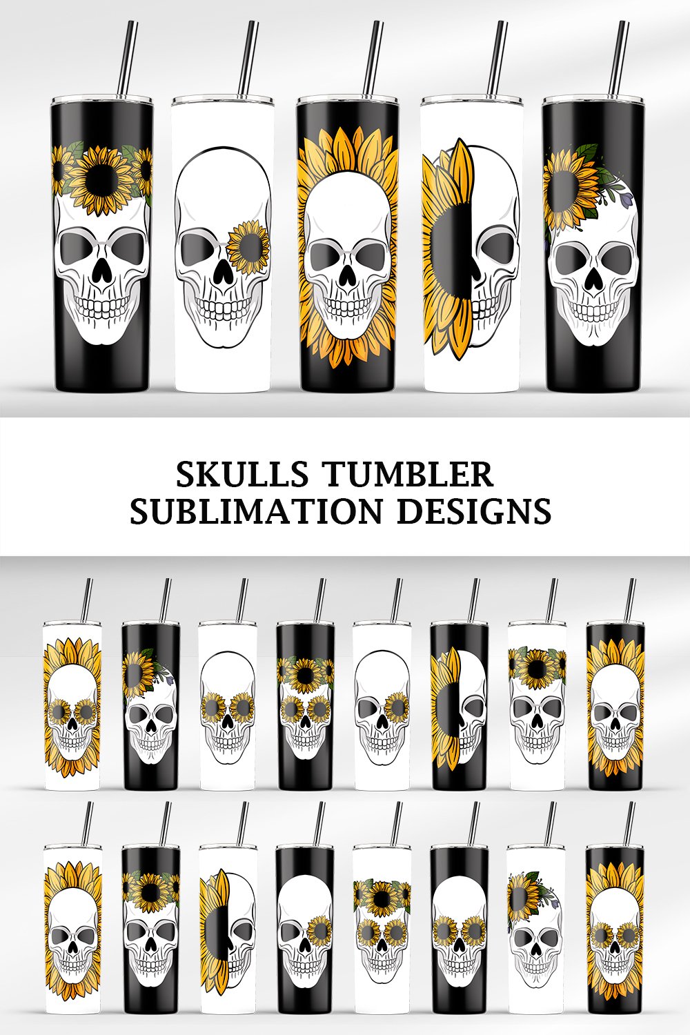 Skulls Tumbler Sublimation Designs | 16 Tumbler Wraps