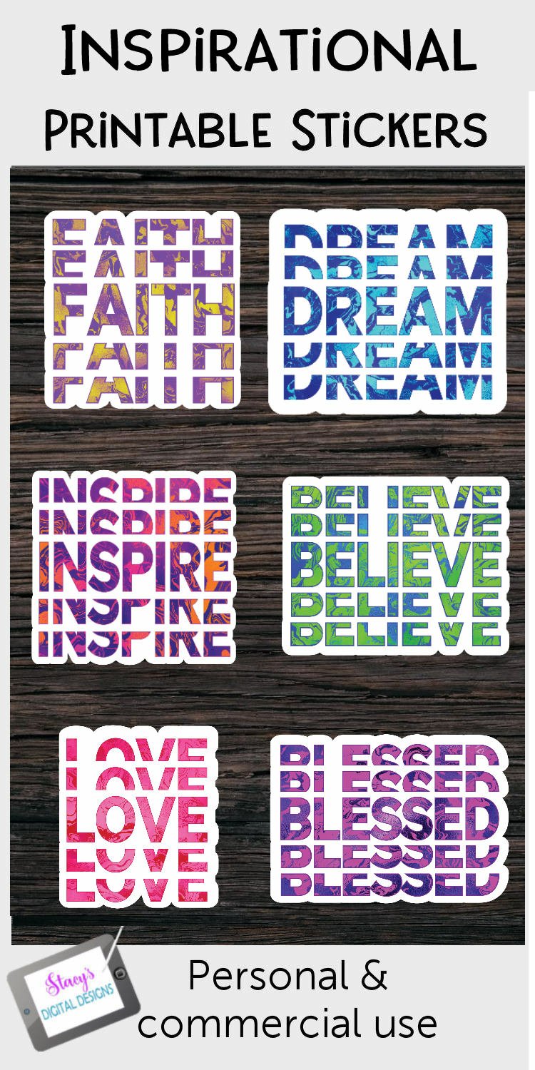 Printable Stickers - 6 Stacked Inspirational Stickers