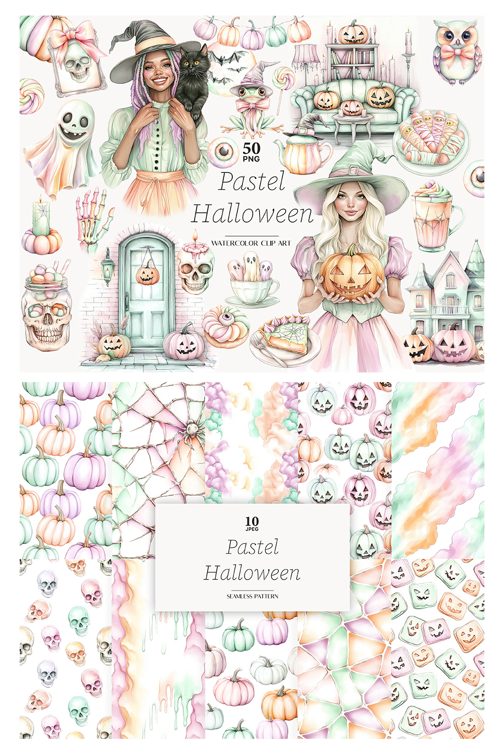 Pastel Halloween Clip Art PNG | Cute Witch Spooky Clipart