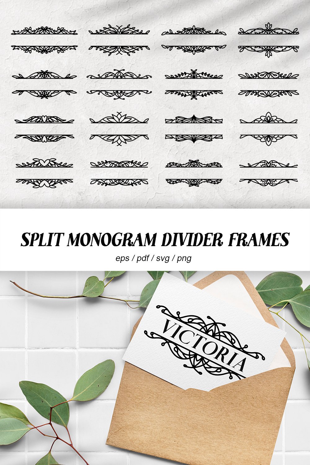 Split monogram divider frames. 16 designs