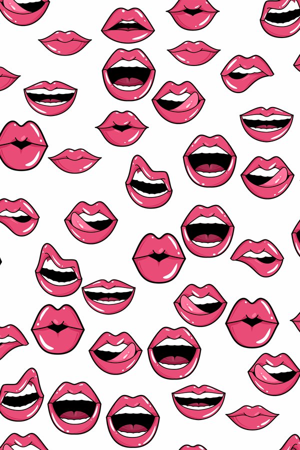 Lip seamless pattern. Female mouth with kiss, tongue and tee