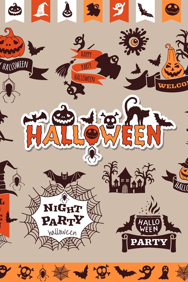 Halloween monochrome emblems for decoration. Vector collecti