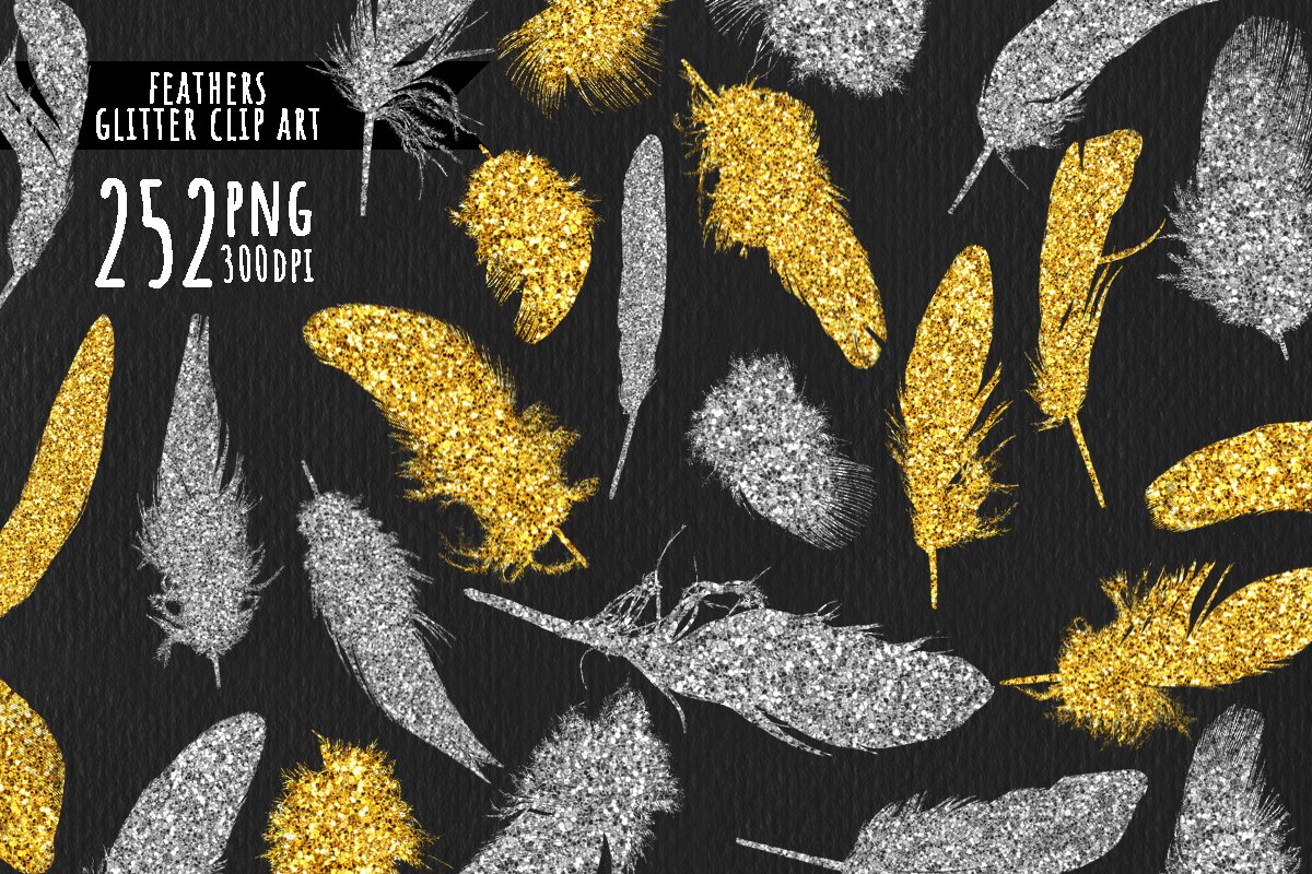Gold & silver feathers glitter bundle
