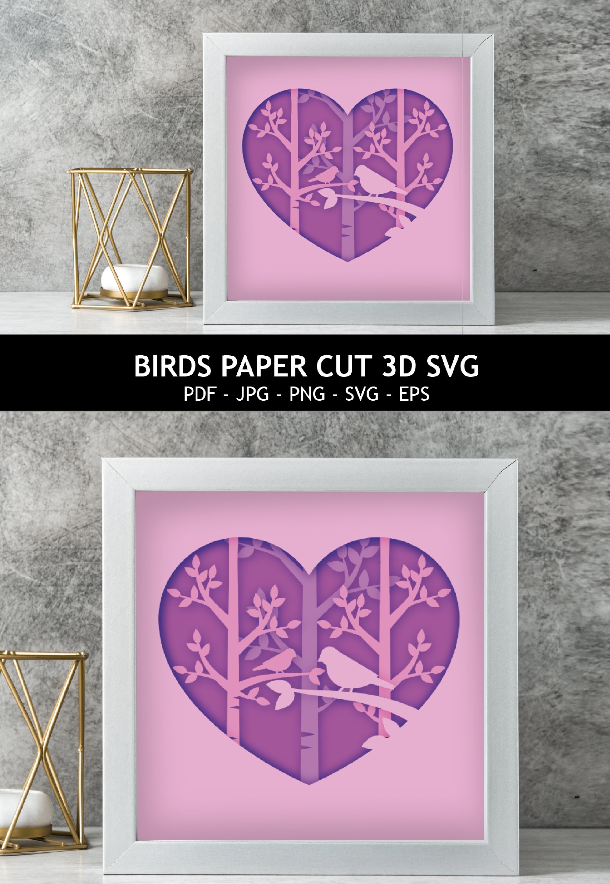 Birds shadow box, SVG, 3d papercut SVG, layered paper art