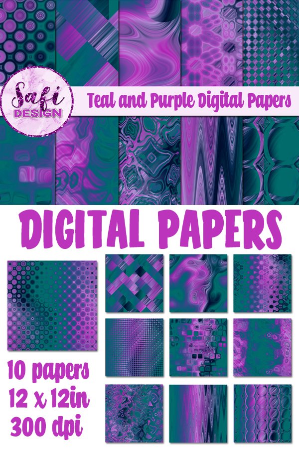 Teal and Purple Digital Papers