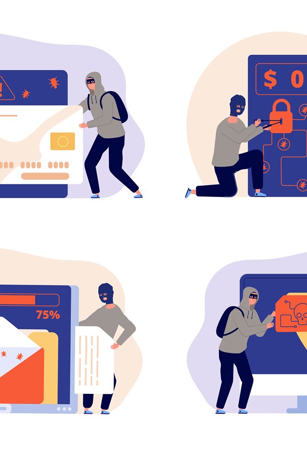 Information hacking. Spy hacker phishing, internet money fra