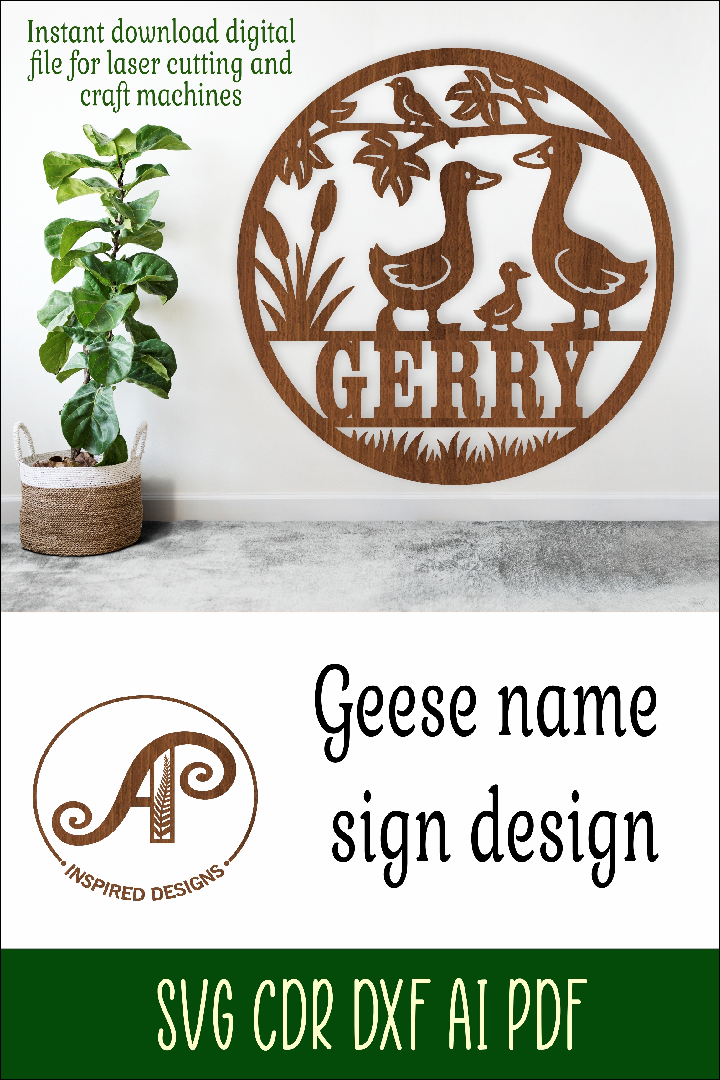 Silly Geese name sign design for laser cutting