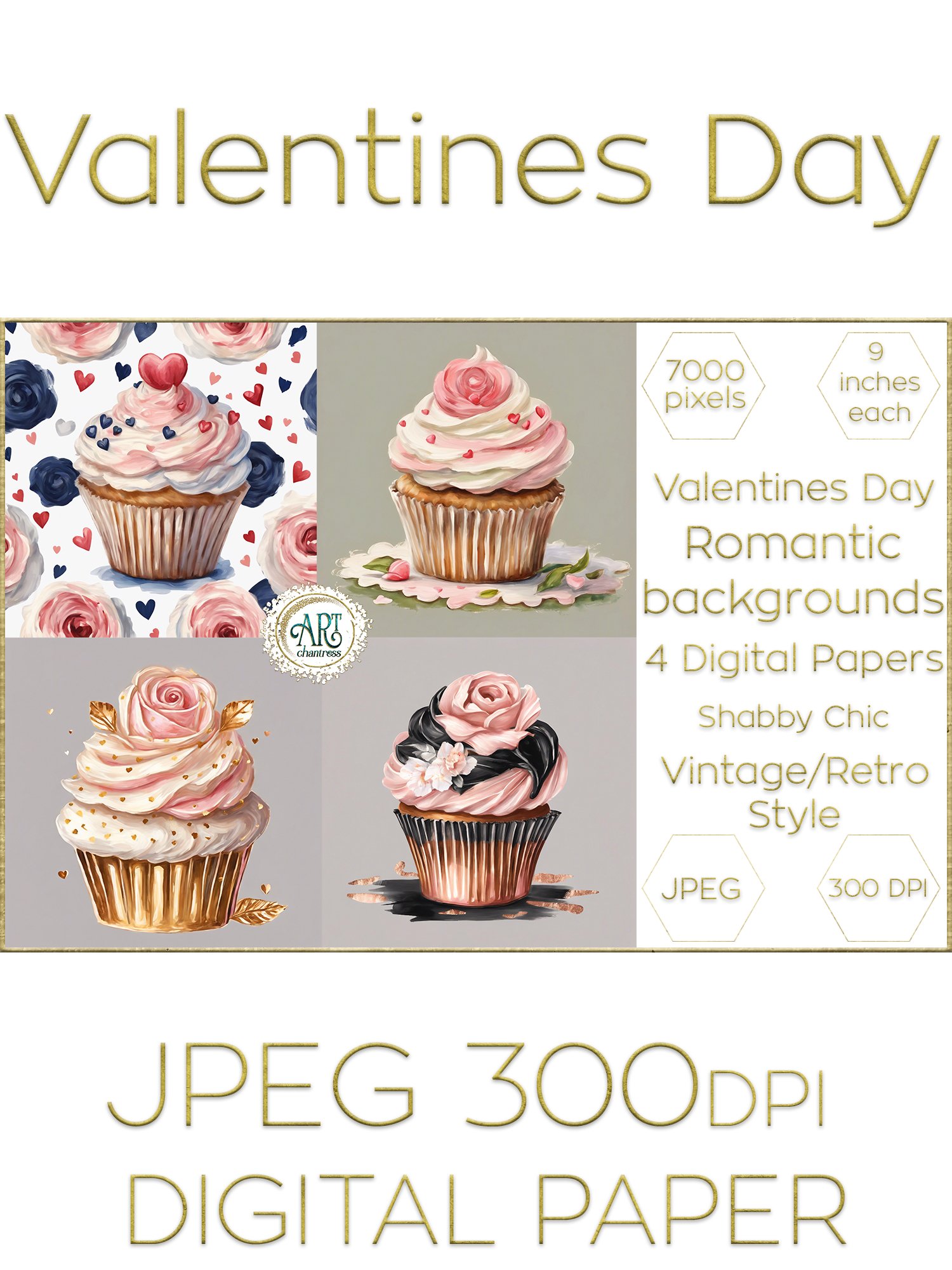 Valentines Day Cupcake Watercolor Digital Papers (3176289)