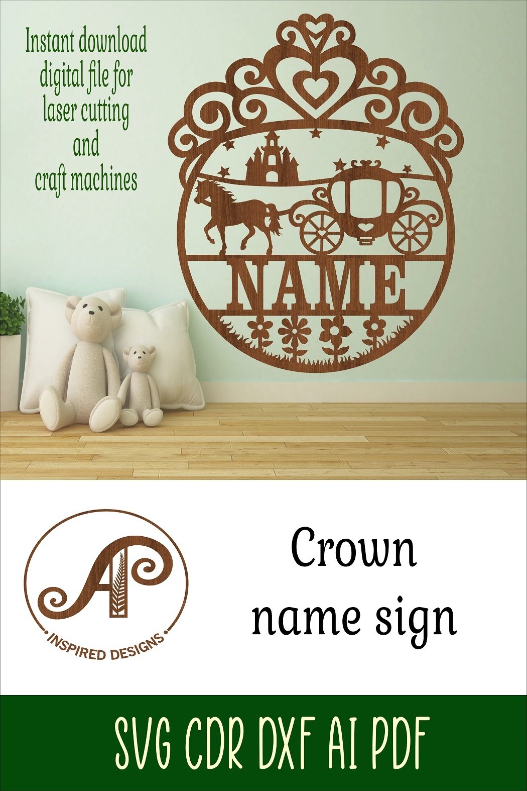 Crown tiara name sign svg laser cut template