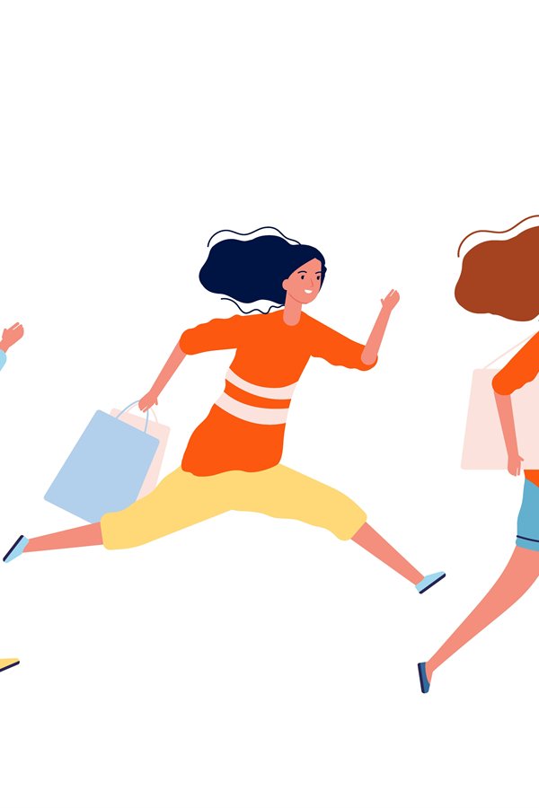 People run with purchases. Shopping time, sale or discounts.