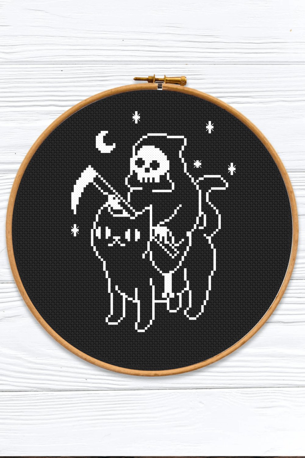 Cat Death Halloween Cross stitch pattern PDF Spooky scull