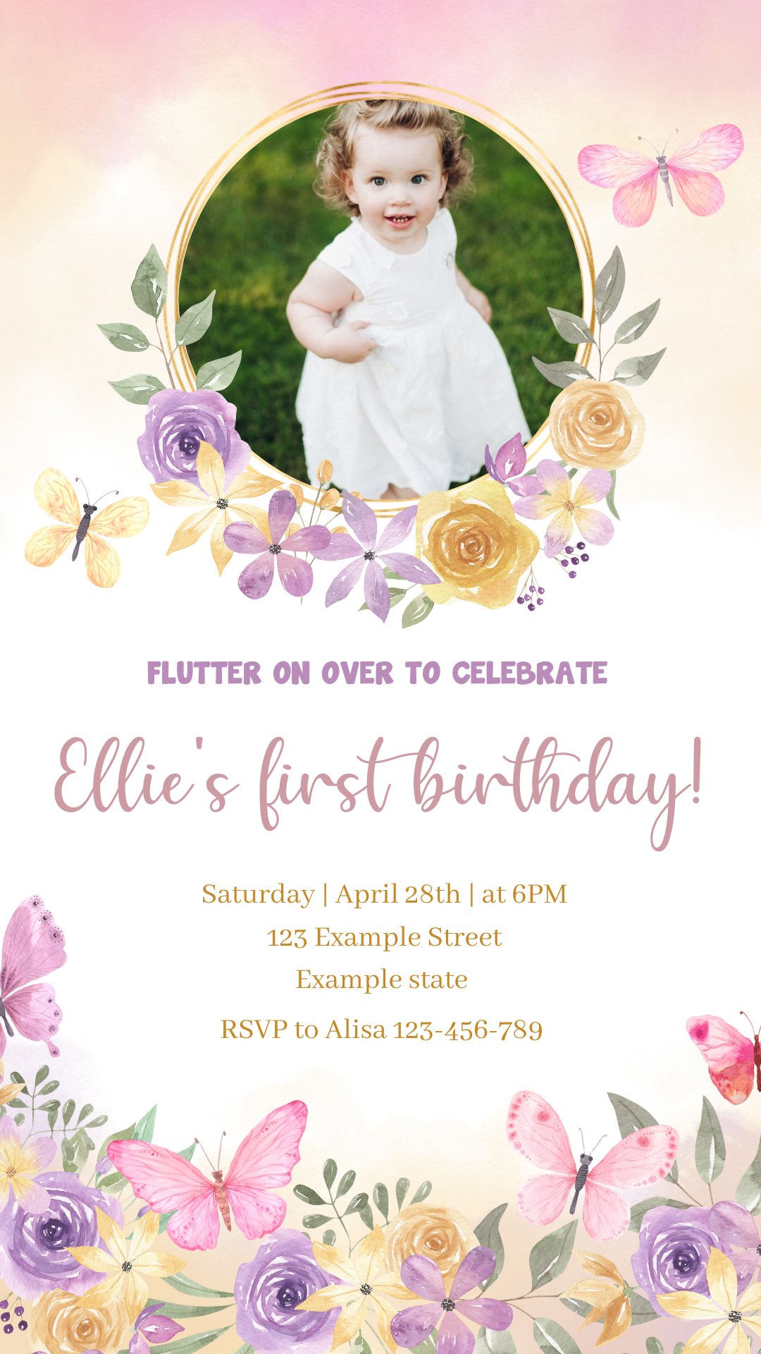 Watercolor Butterfly Invitation Canva template