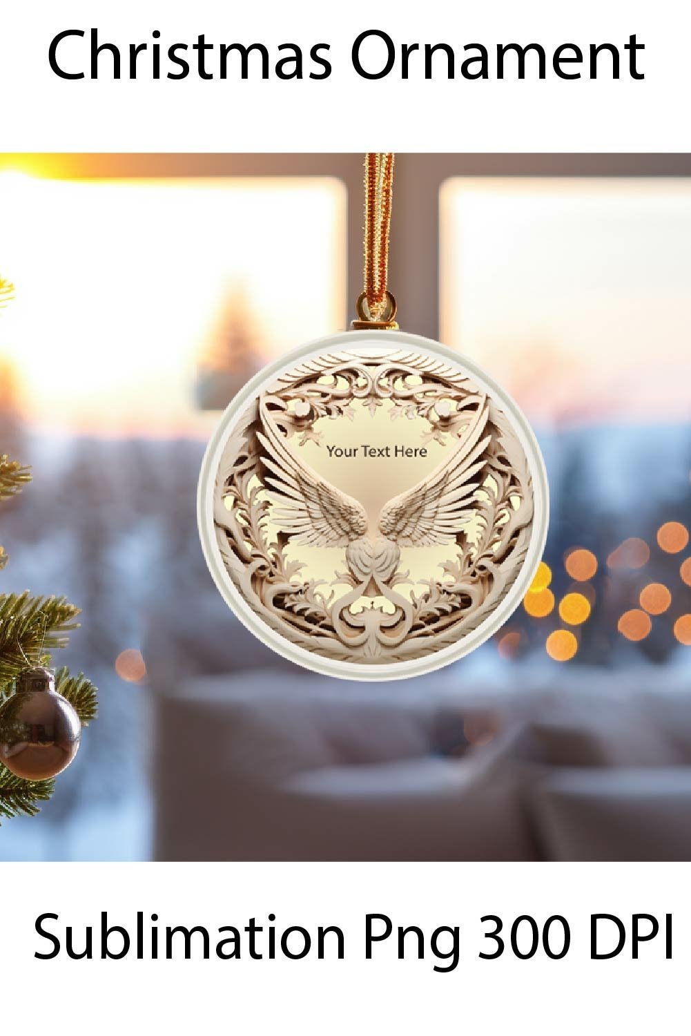 Memorial Ornament Sublimation. Angel Wings Png.