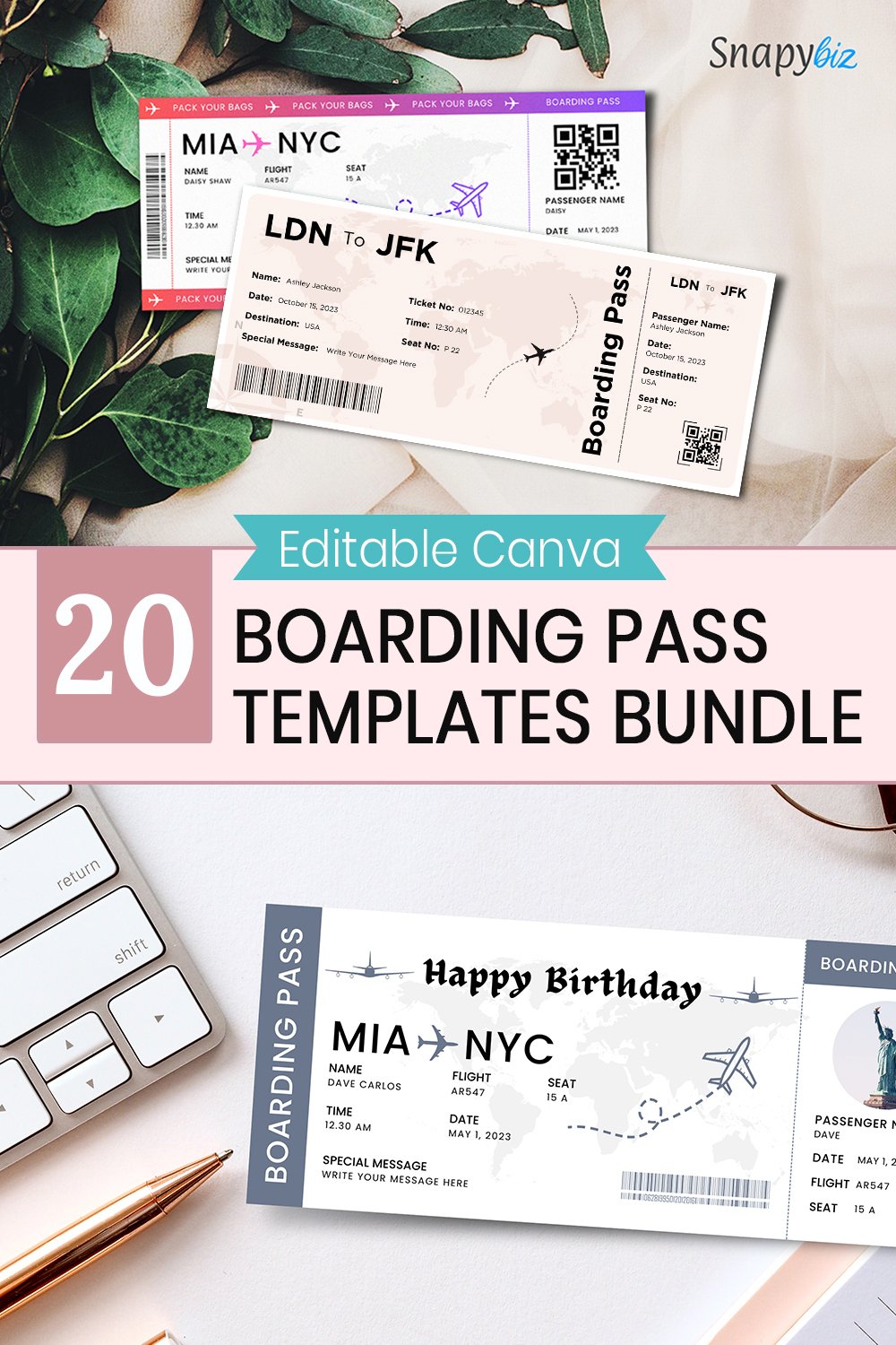 Editable Boarding Pass Template Bundle
