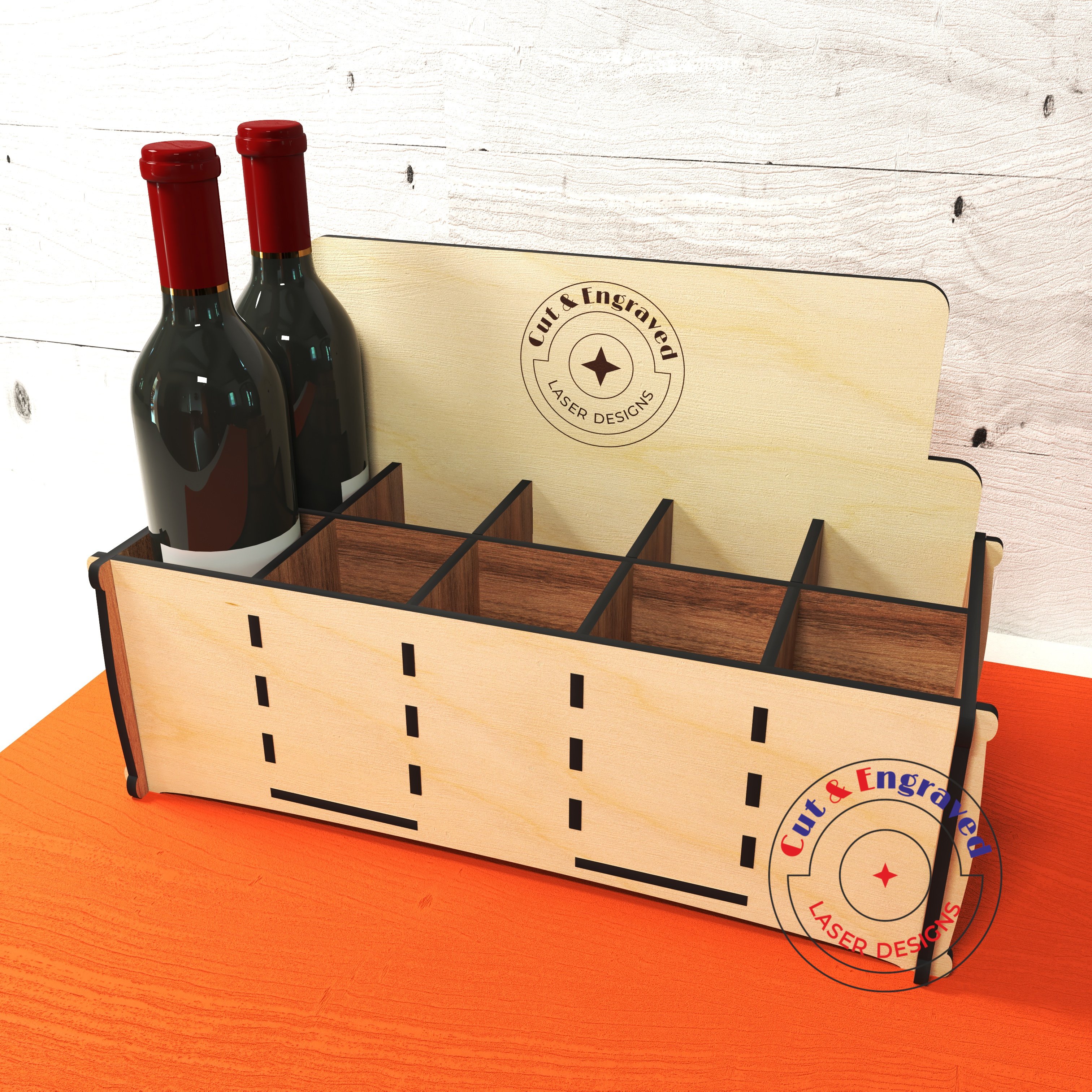 Wine bottles display box. Gift box. Glowforge ready vectors