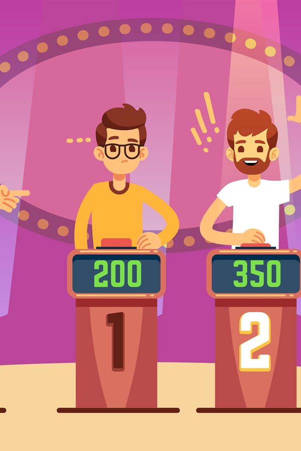 Clever young people playing quiz game show. Cartoon vector i