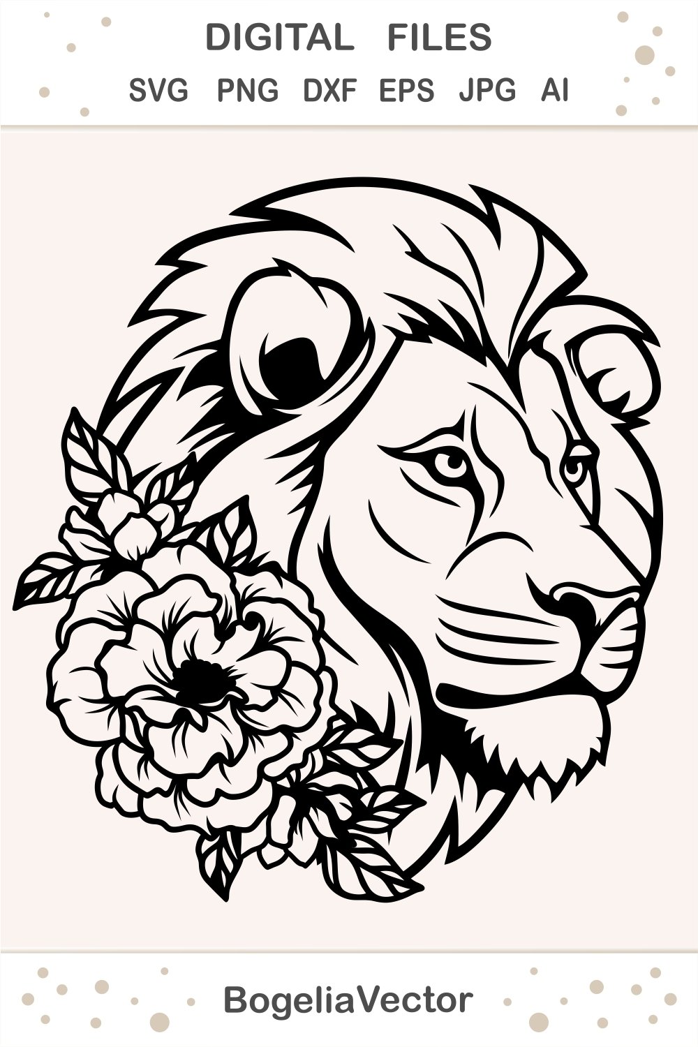 Floral Lion Svg, Leo with Flowers Svg, Animal Face Svg
