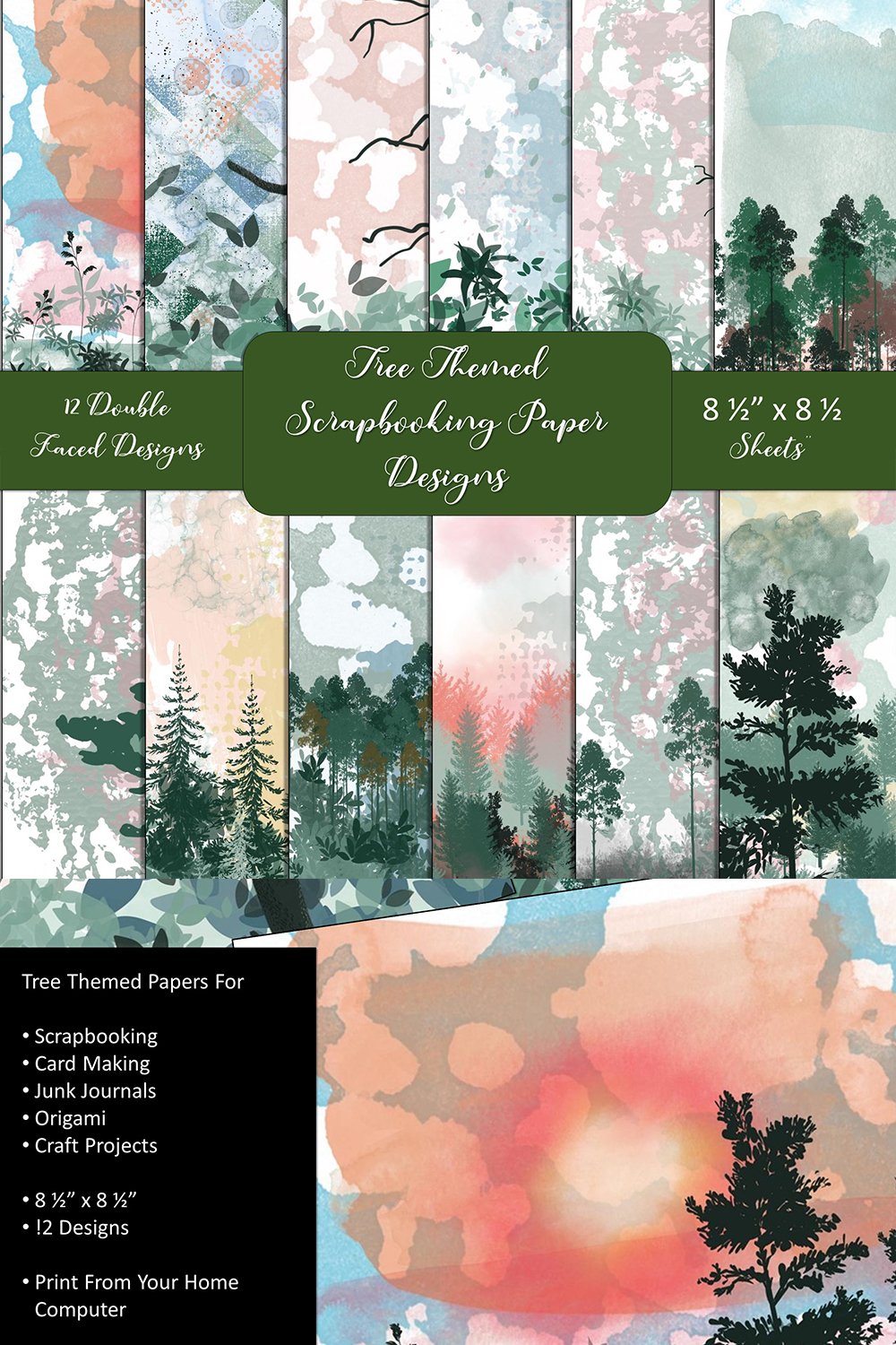 Tree Themed Scrapbooking Digital Paper Designs
