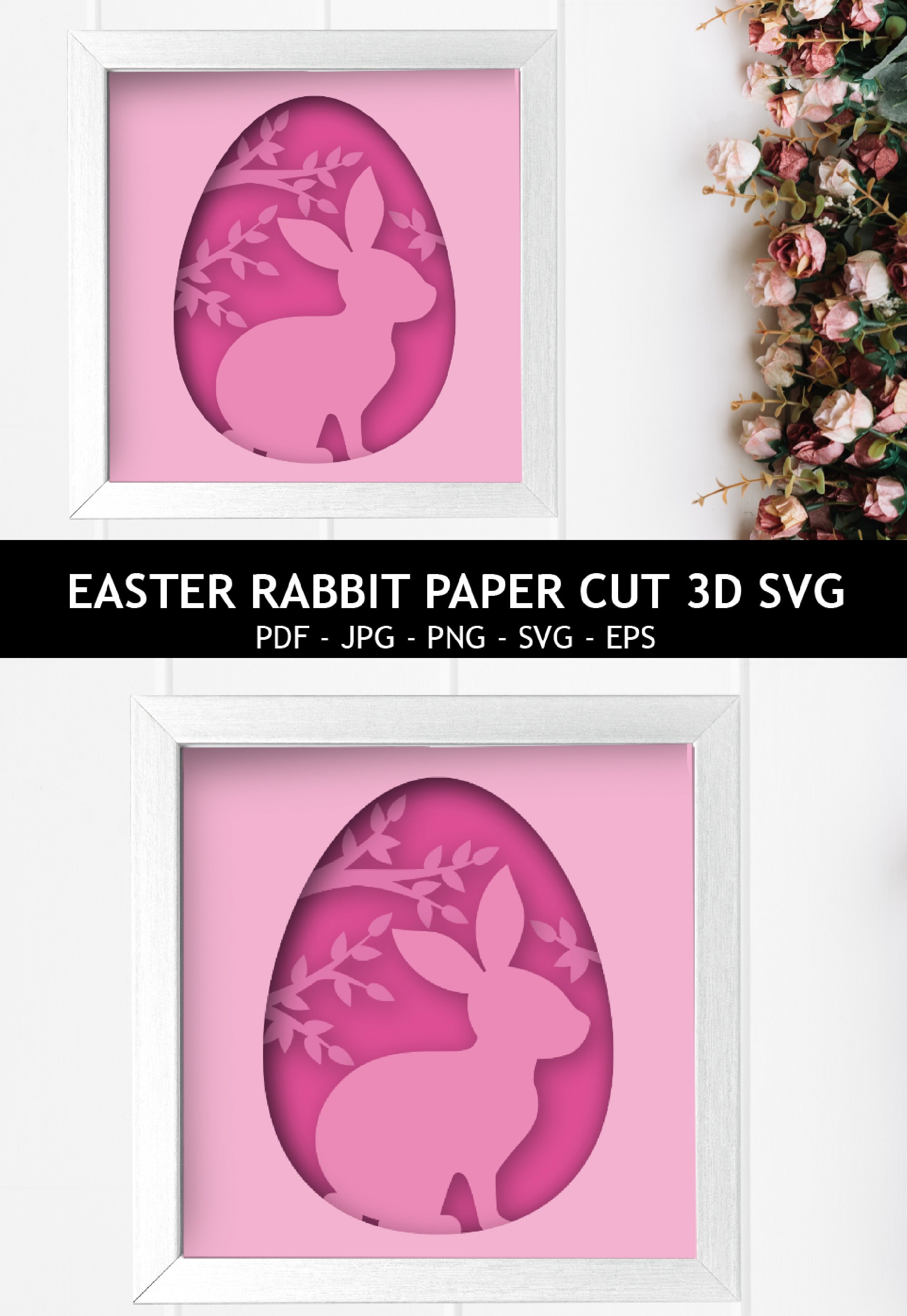 Easter bunny shadow box, SVG, 3d papercut SVG, (1286504)
