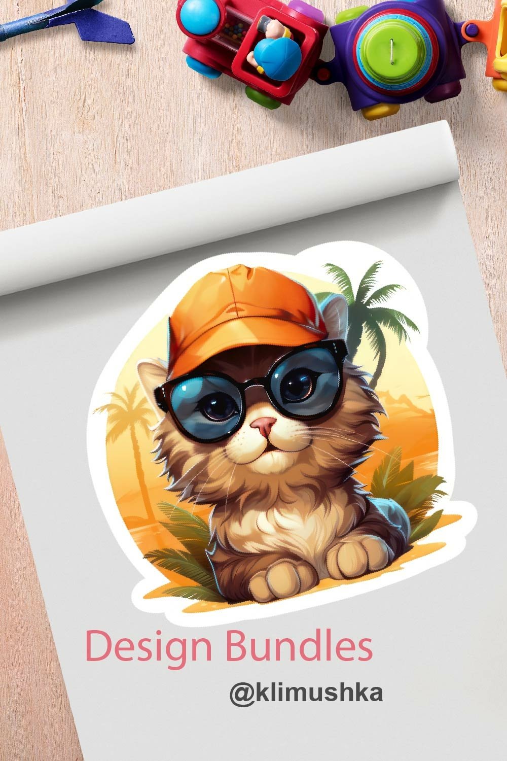 Cat on vacation sticker | Printable Sticker Sheet
