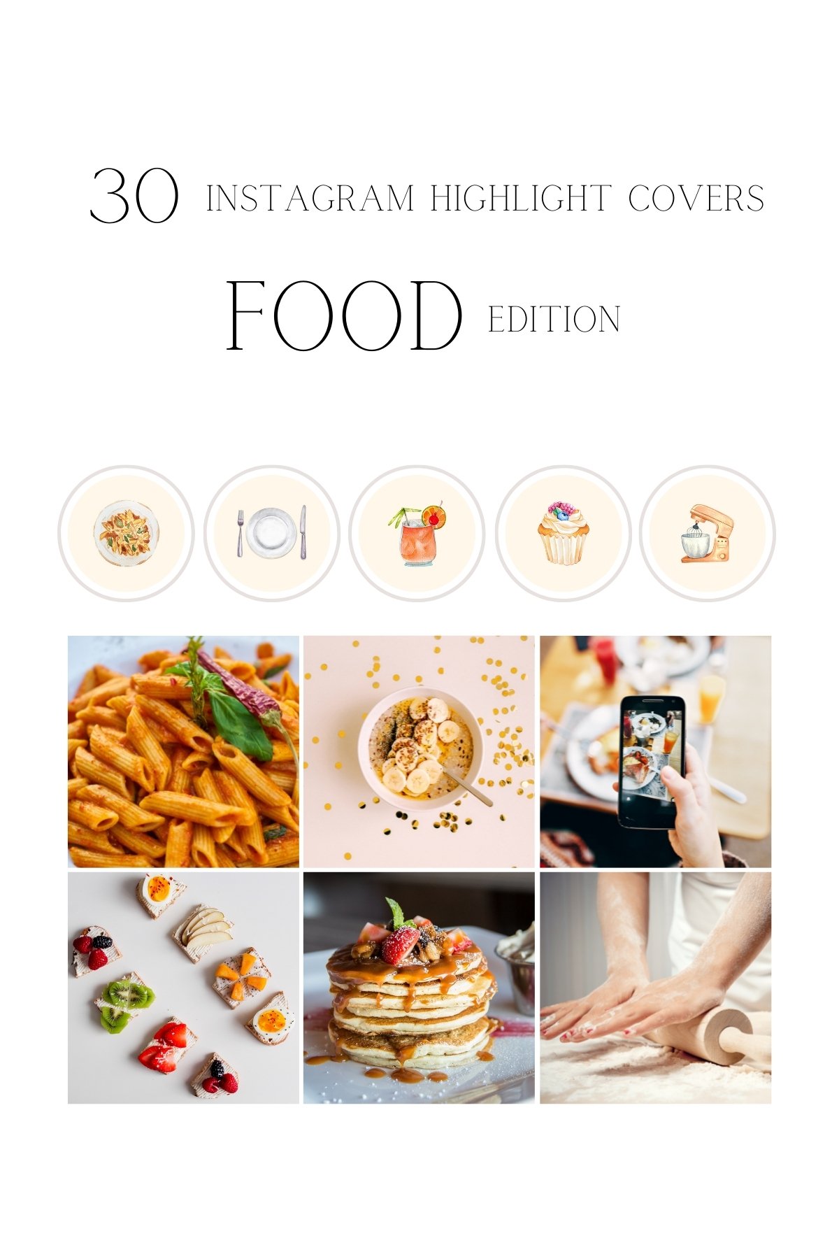 Food Highlight Covers | Watercolor Highlight Covers for Food