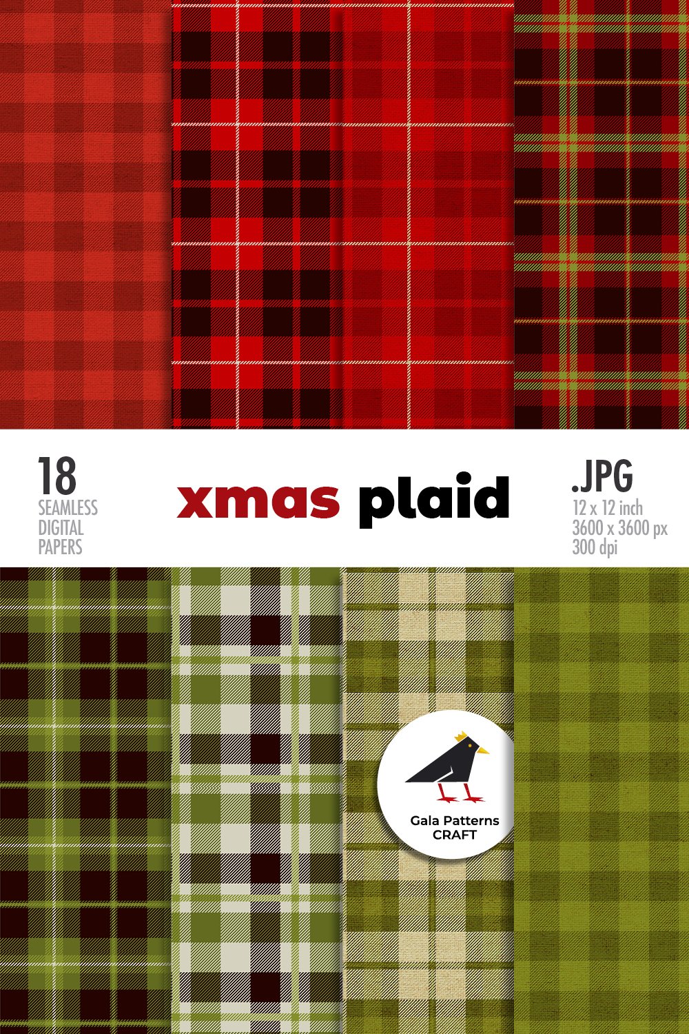 Plaid Digital Paper | Christmas Red & Green Plaid JPG