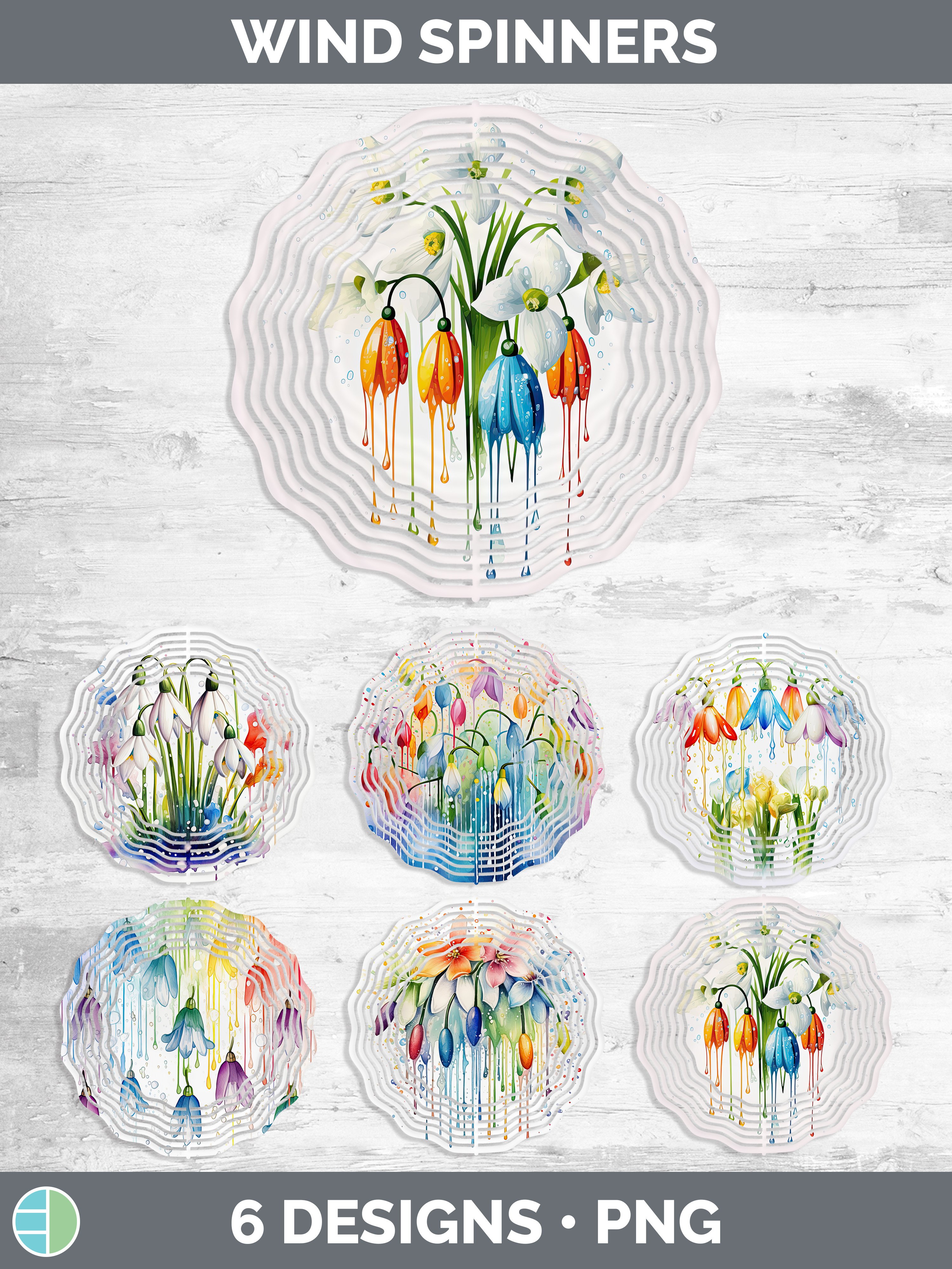 Splat Rainbow Snowdrop Flowers Wind Spinner | Bundle Spinner