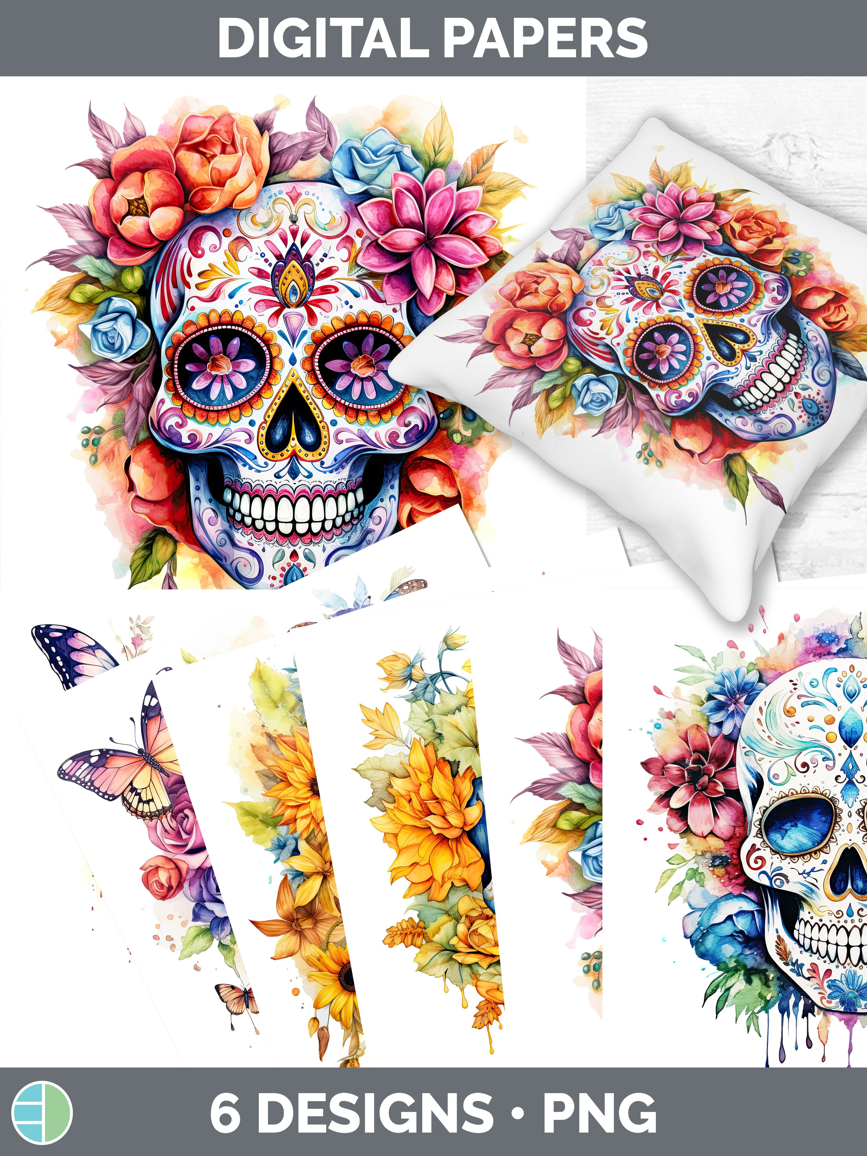 Pretty Sugar Skull Paper Backgrounds | Bundle Digital Scrapb