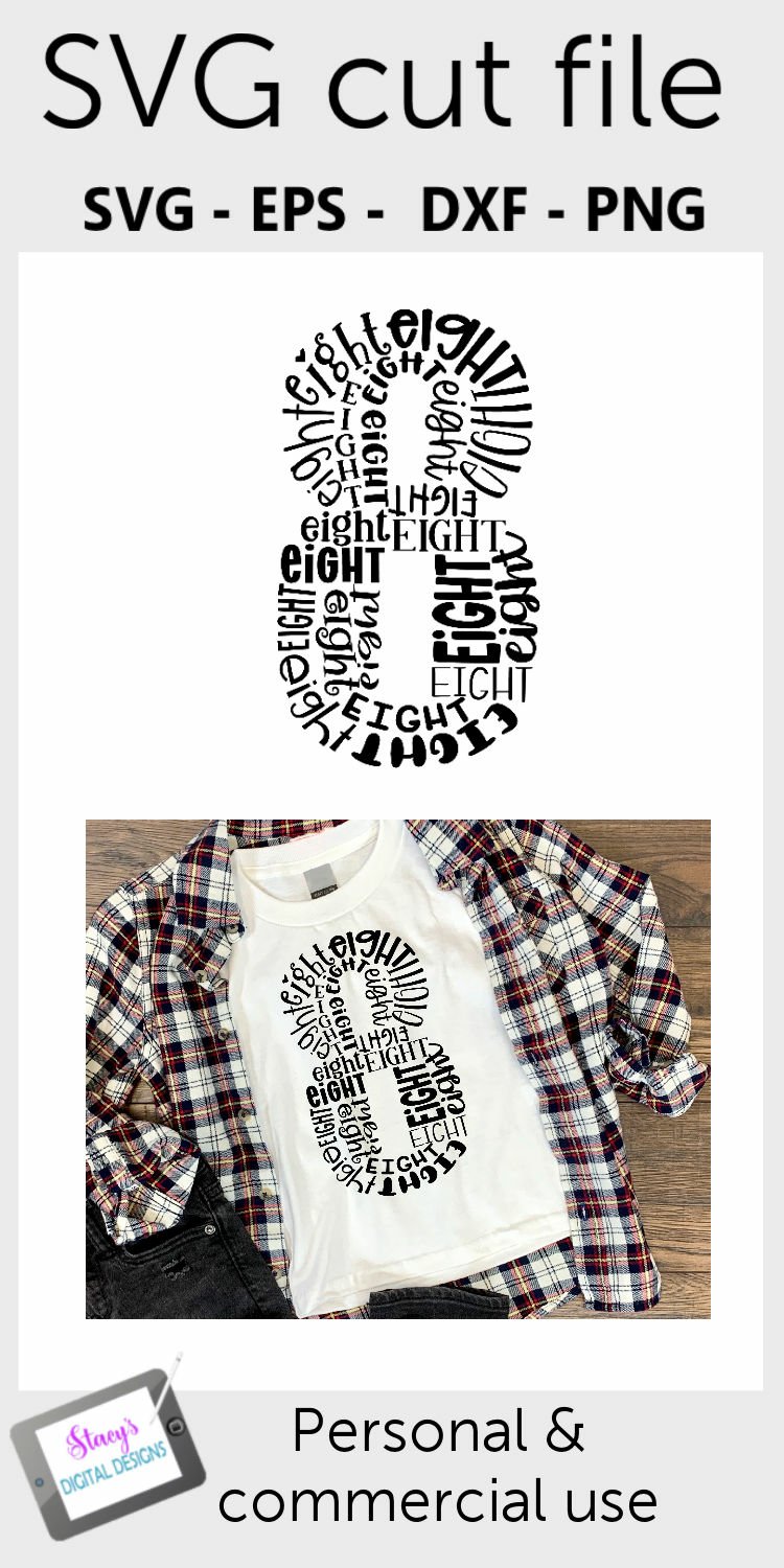 Number Eight Word Art - 8 - Eighth Birthday SVG