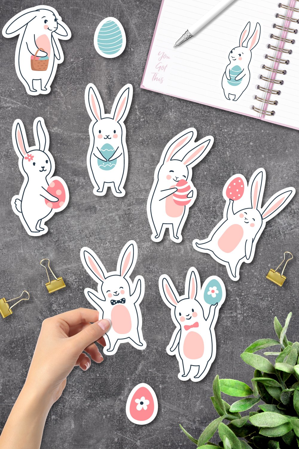 Easter bunny stickers, Printable and digital set