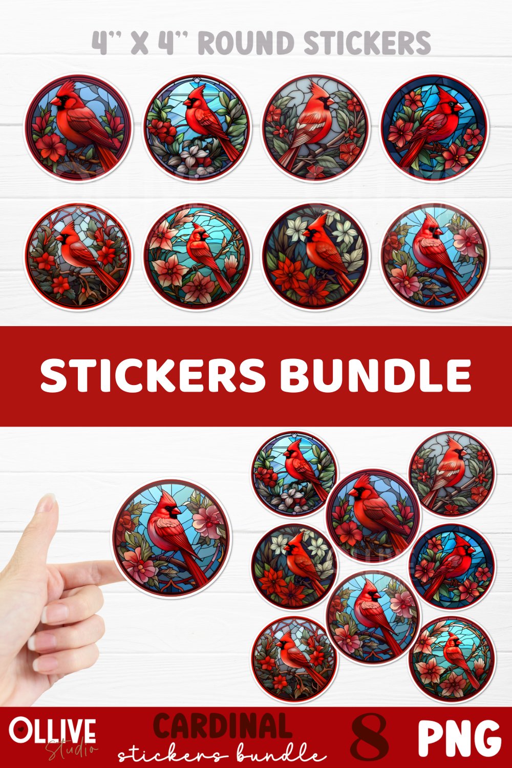 Stained Glass Cardinal PNG Stickers | Cardinal Stickers PNG
