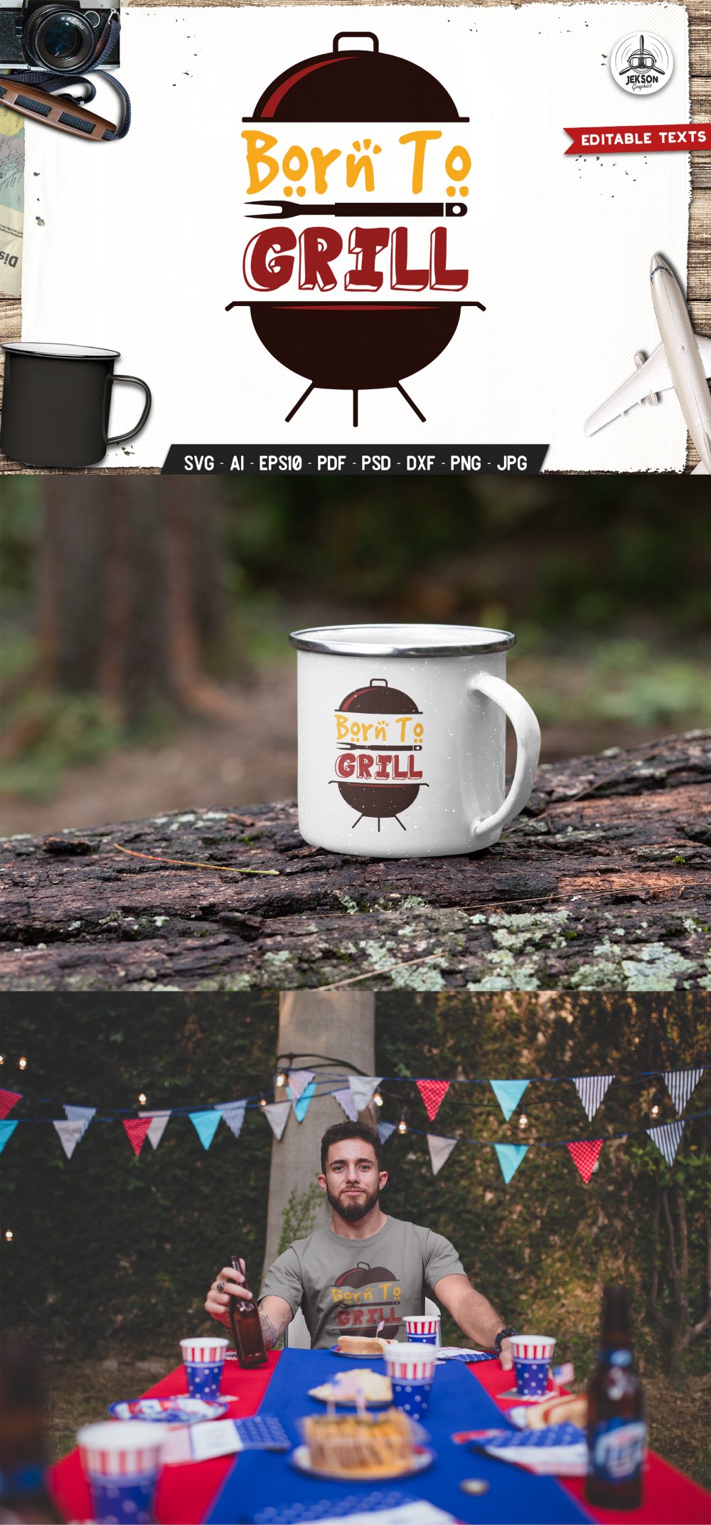 Born To Grill Logo Design Retro Vector BBQ Badge Cut File