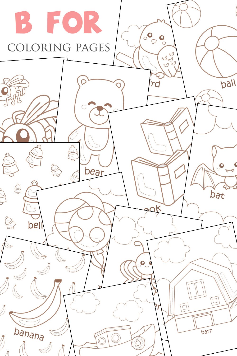 Alphabet B For Vocabulary Study Word Coloring Kids Set