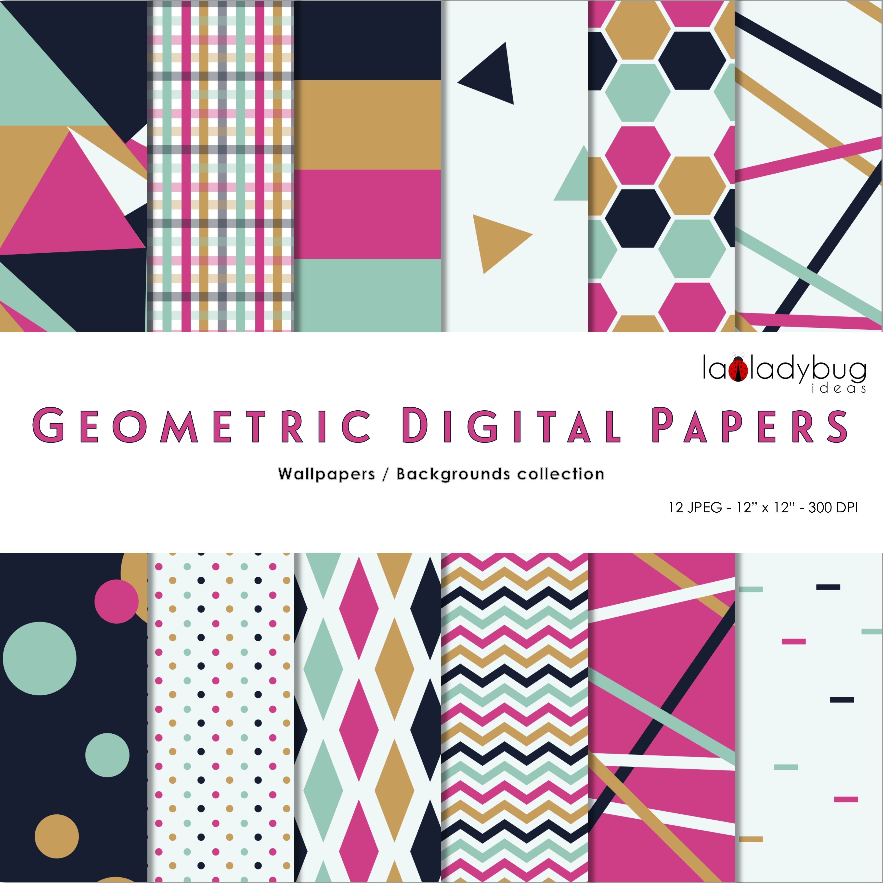 Multicolor triangles digital papers. Geometric (656350)