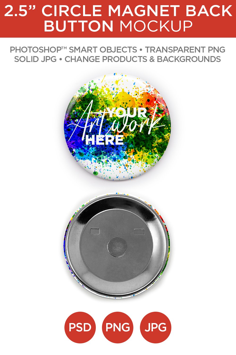 2.5" Circle Button Magnet Back Mockup & Template