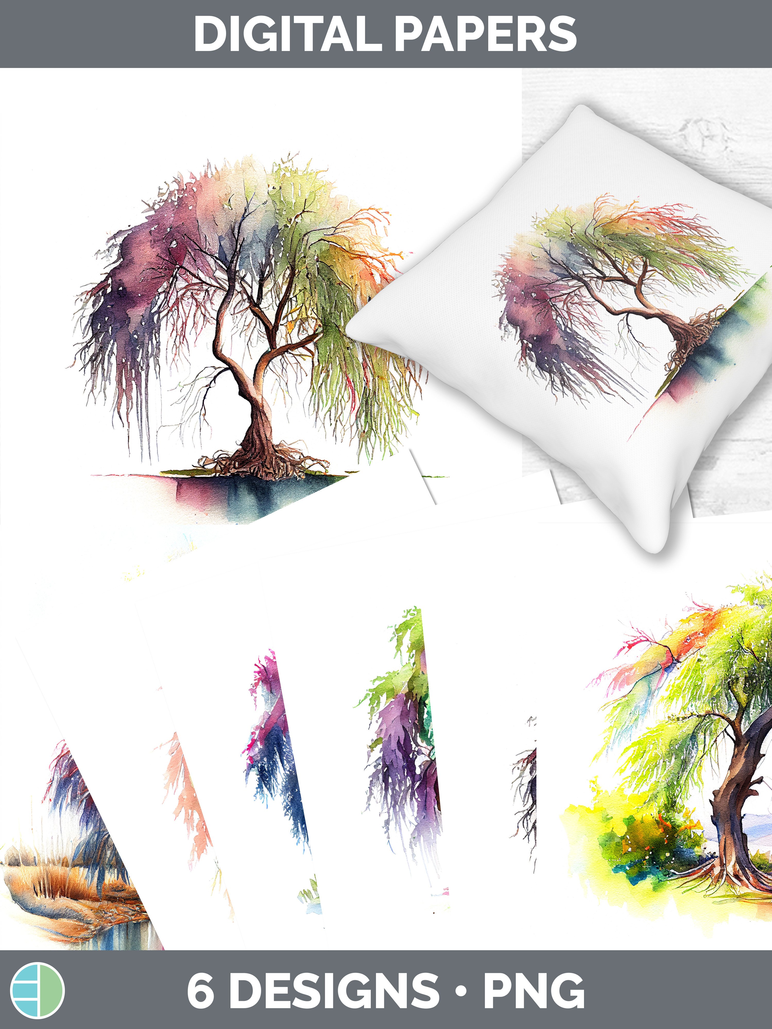 Rainbow Willow Trees Paper Backgrounds | Digital Scrapbook P