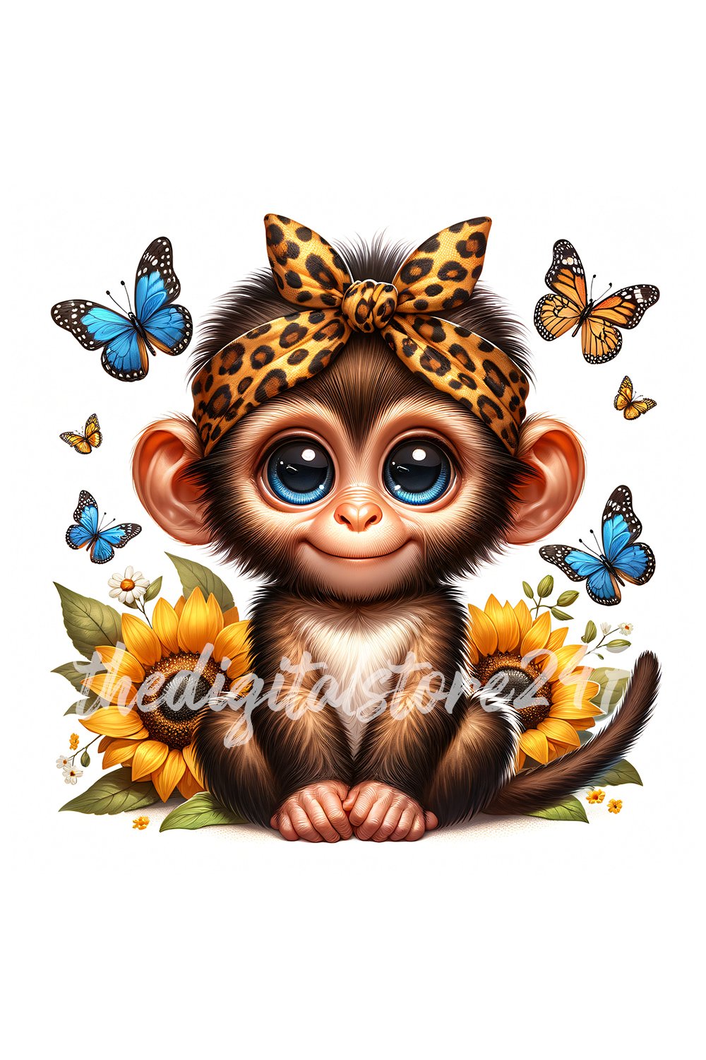 Cute Monkey with Sunflowers JPG File (3551602)