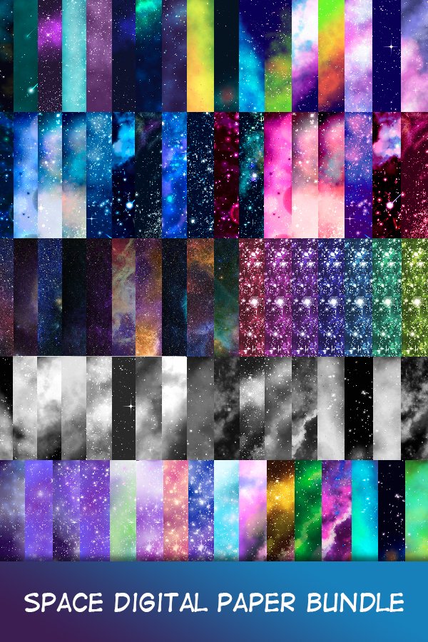 120 Space digital paper bundle. Scrapbook paper